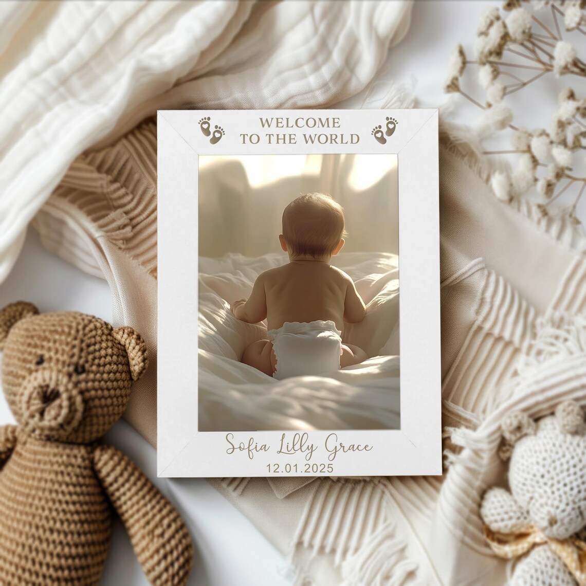 Baby Arrival Frame, Engraved Wooden Baby Photo Frame, Welcome to the ...