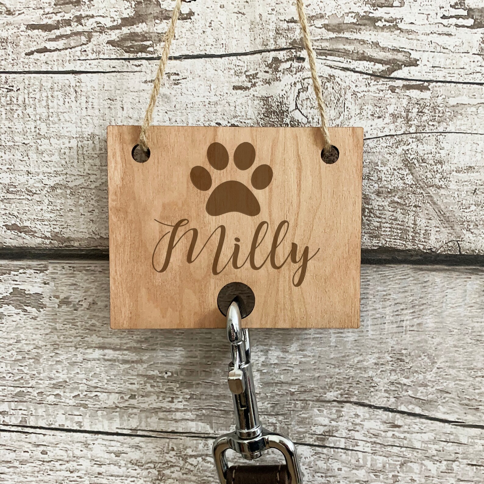Personalised Dog Lead Holder - Engraved Wooden Leash Hook Custom Dog ...