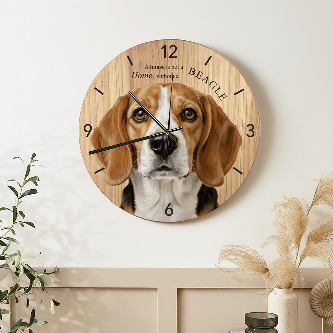 Beagle Dog Clock Gift: Gun Dog Pet Portrait, Wooden Wall Clock, Beagle ...