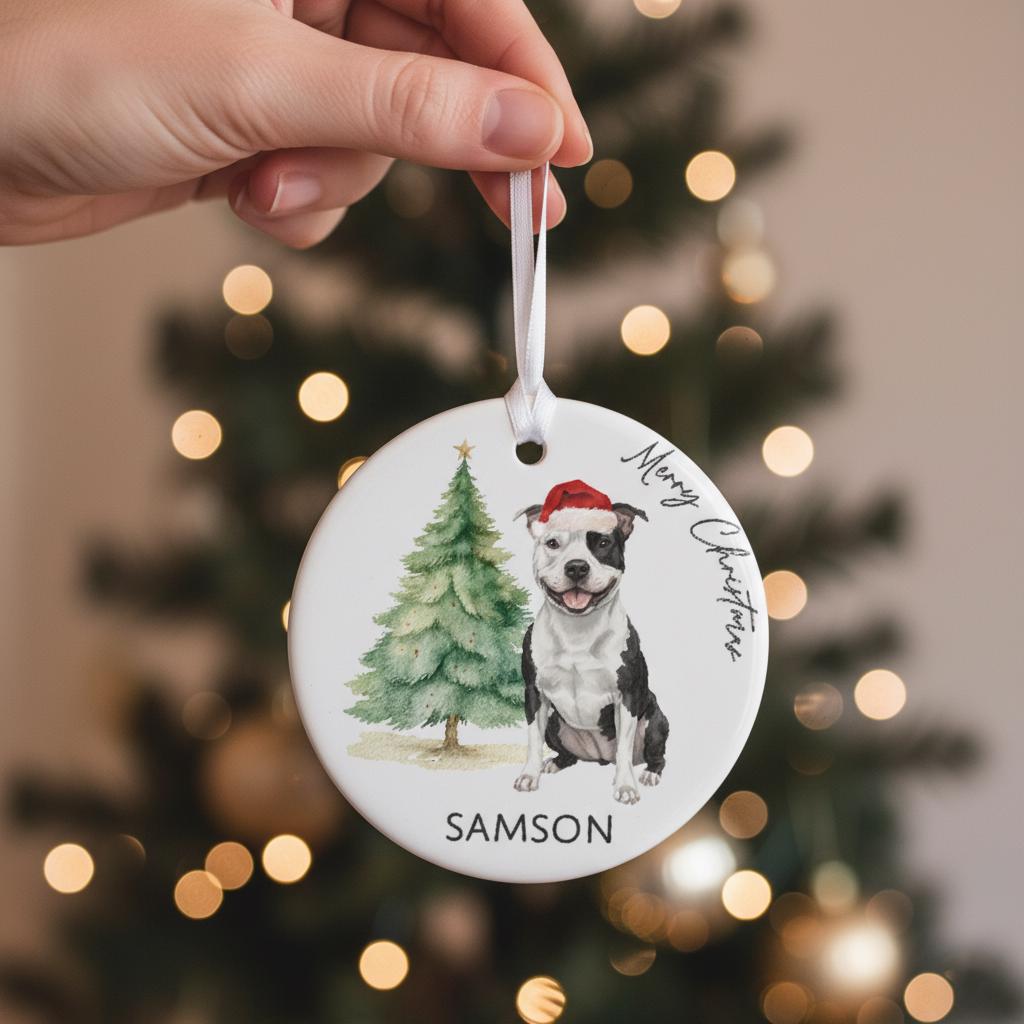 Staffordshire Bull Terrier Christmas Ornament, Personalised Dog Bauble ...