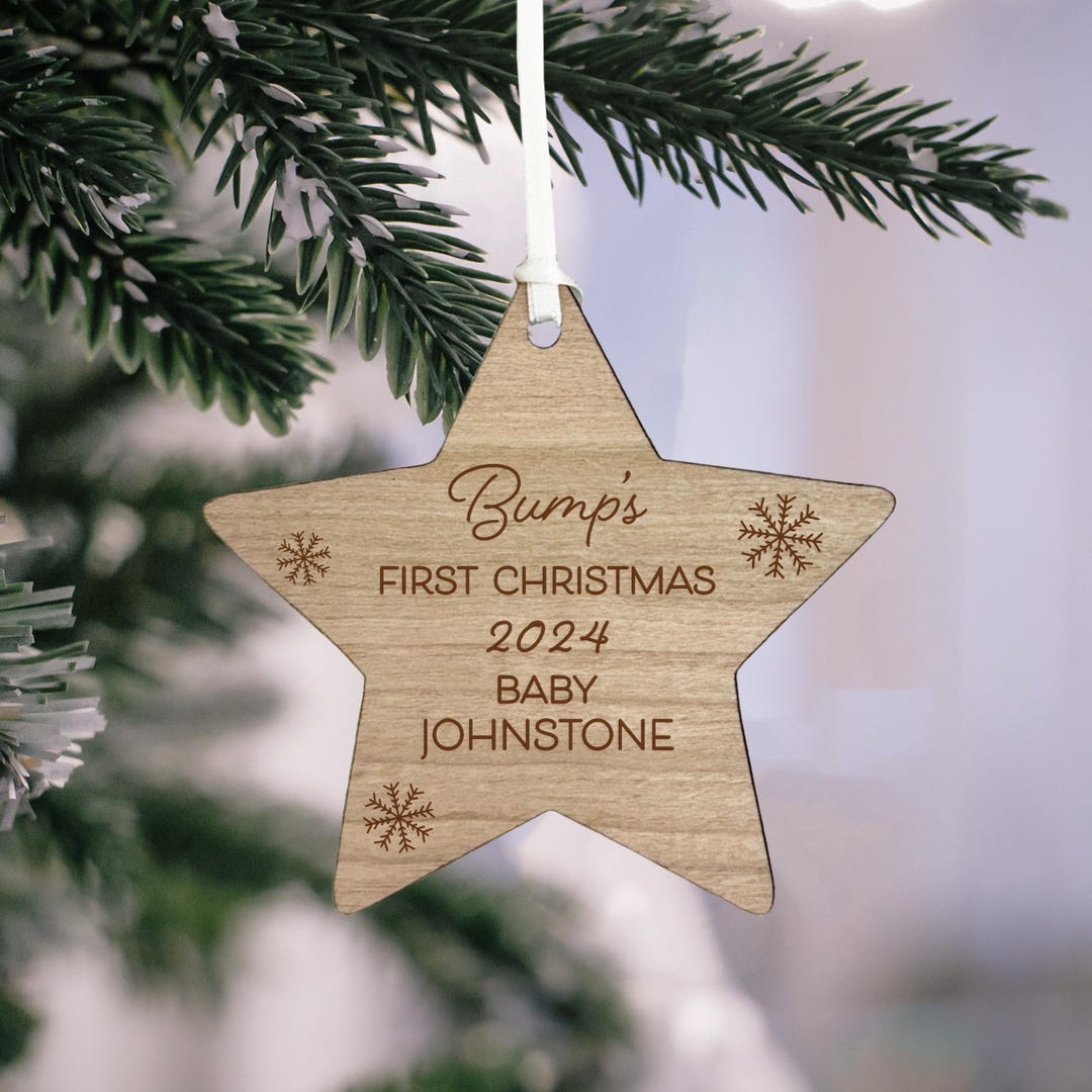First Christmas Bump Decoration, Personalised Baby Bump Christmas ...