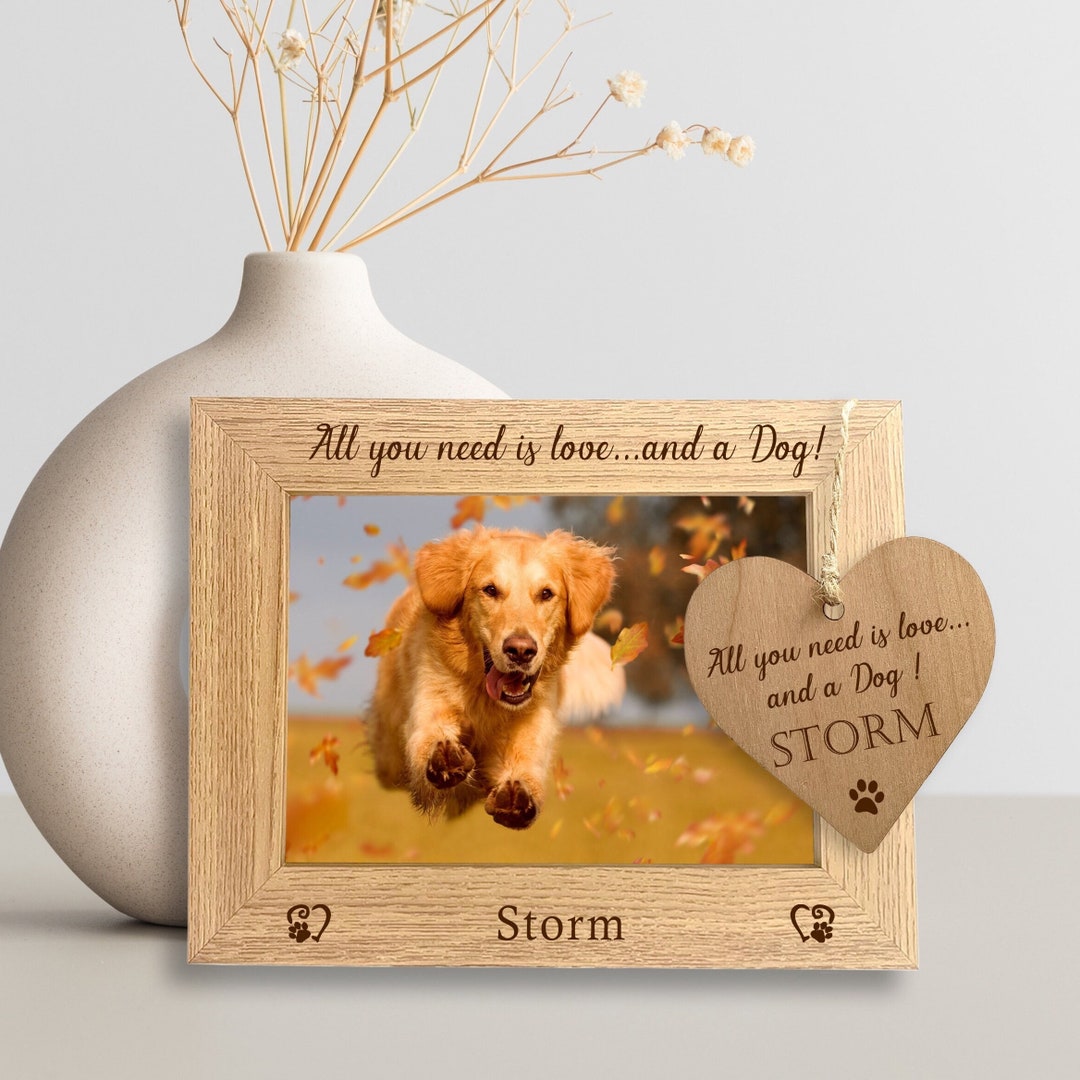 Dog Photo Frame Gift, Personalised Pet Dog Frame With Optional Wooden ...