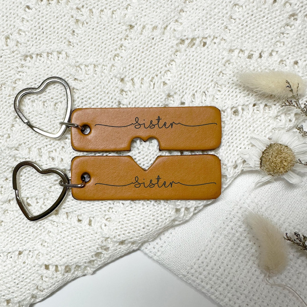 Sister Keyring Pair Engraved Leather Keyrings for Sisters - Etsy UK