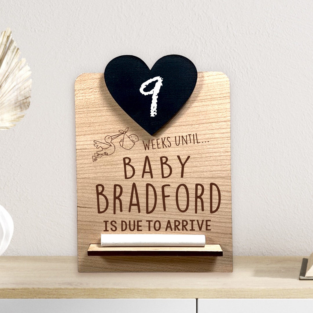 Pregnancy Countdown, Personalised Countdown to Baby Birth, Wooden Chalk ...