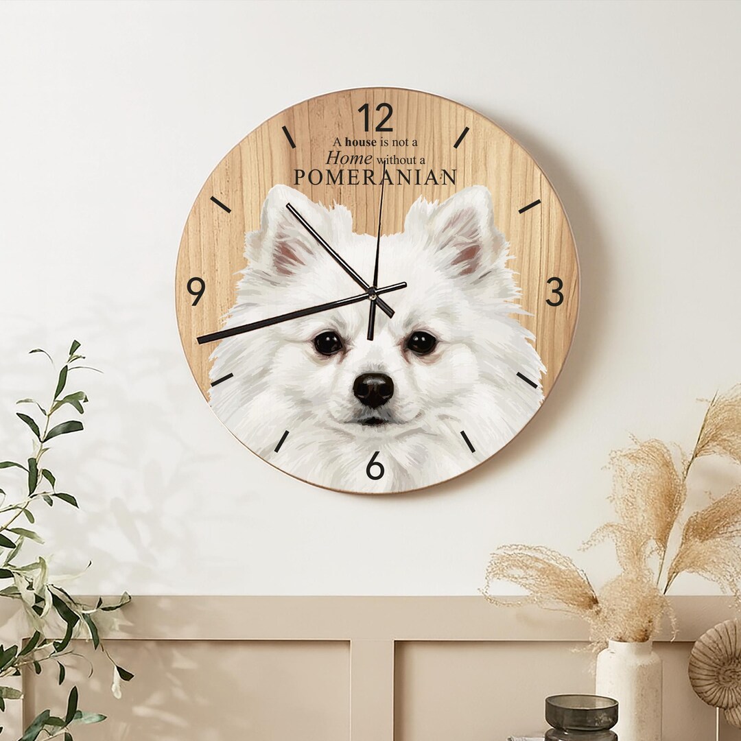 Pomeranian Wall Clock: Custom Pet Portrait, Handcrafted Pom Lover, Home ...