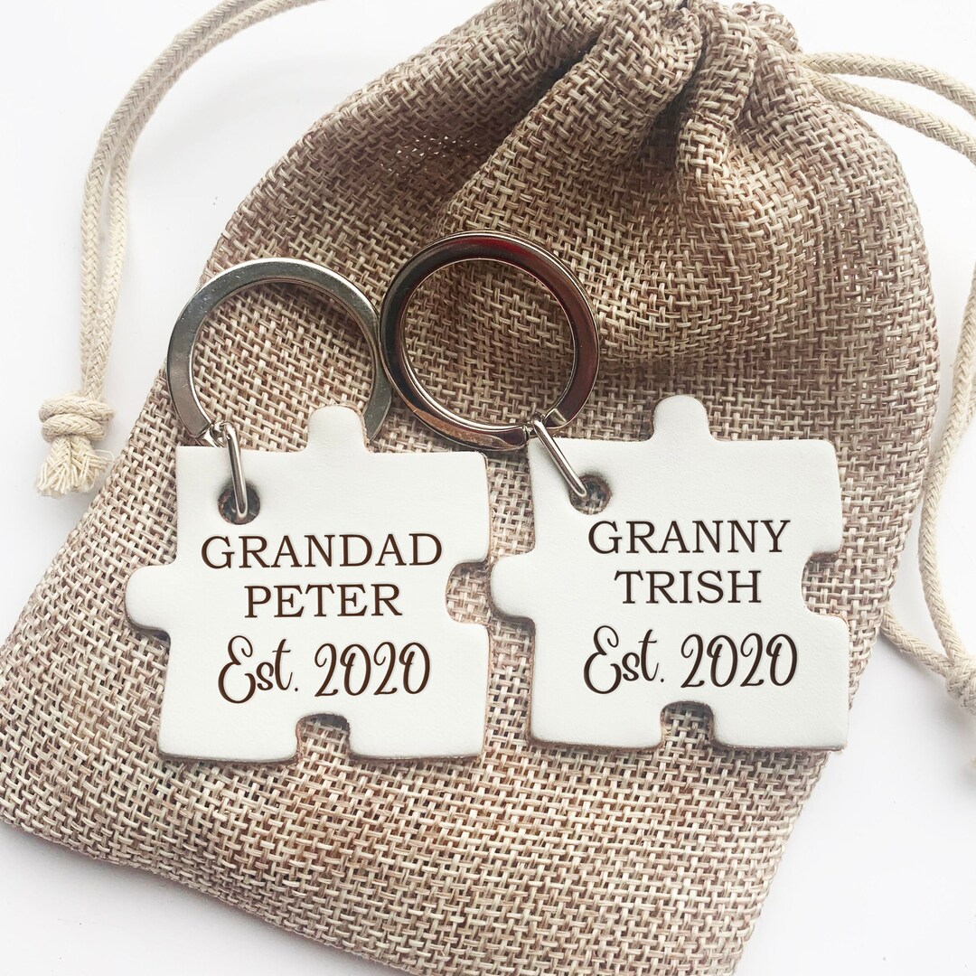Grandparents Keyring Gift Set, Personalised Keychain Pair for Grandma ...