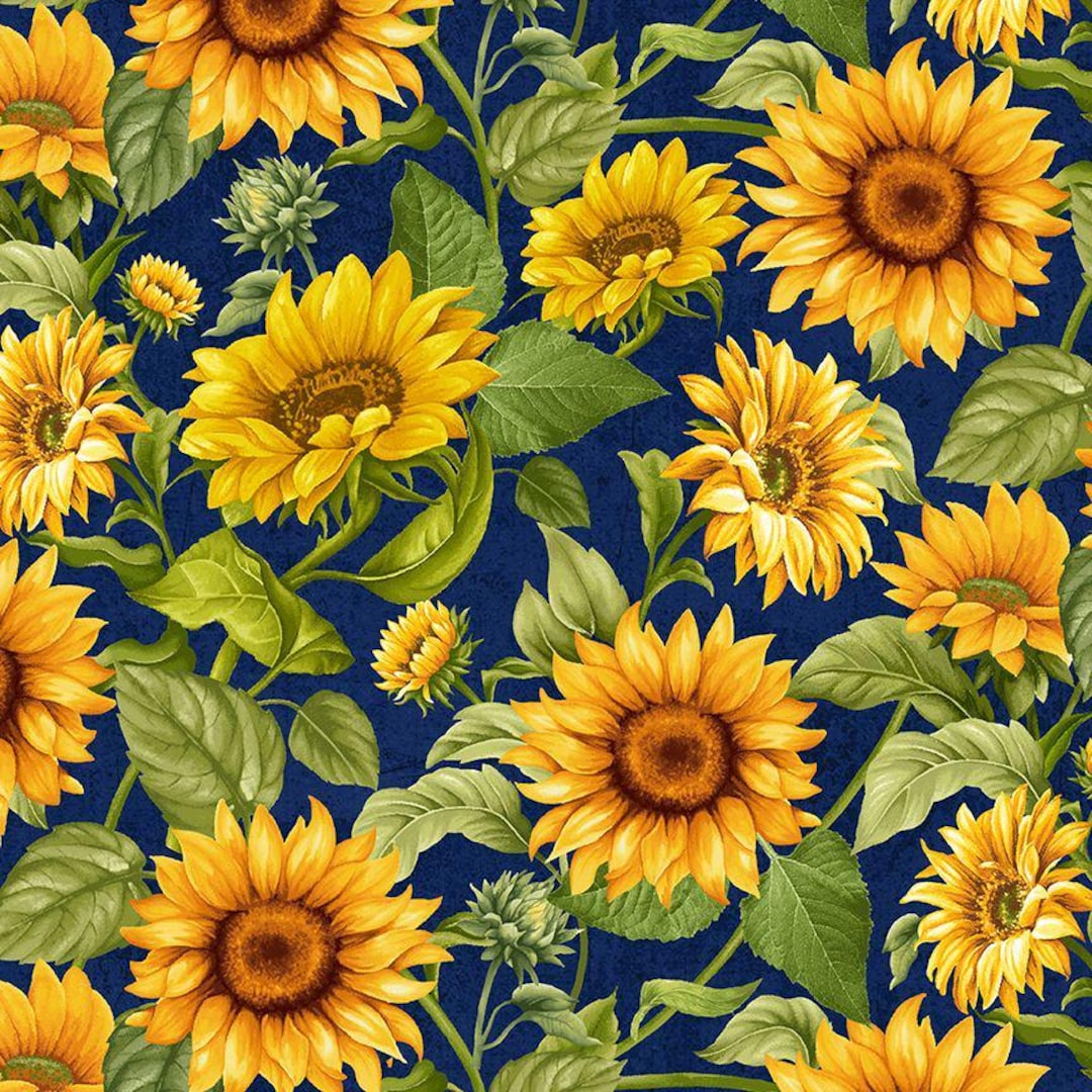 Sunflower Farm Fabric by Timeless Treasures, Sunflower Garden, Navy ...