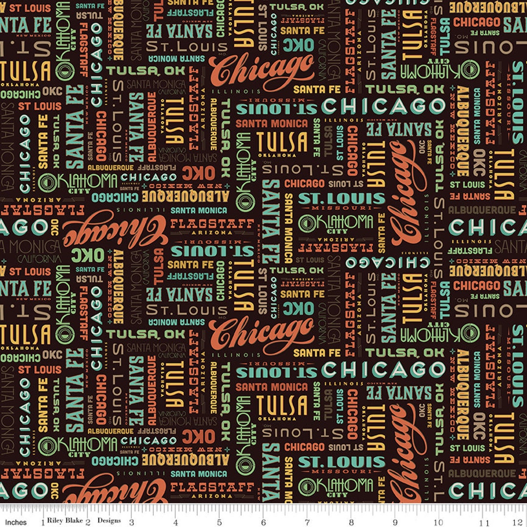 Route 66 Fabric, Words on Black by Riley Blake Designs, Quilting Fabric ...