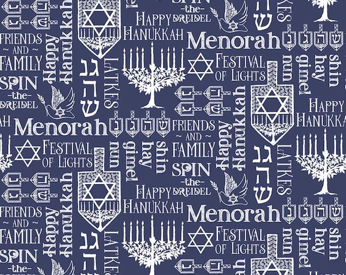 Festival of Lights, Menorah Symbols Fabric by Riley Blake Designs, Blue ...