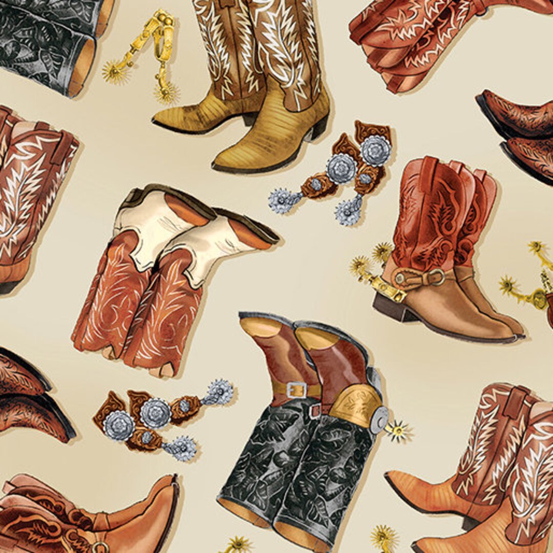 Yellowstone Cowboy Boots Ecru, Fabric by Benartex, Western Fabric - Etsy