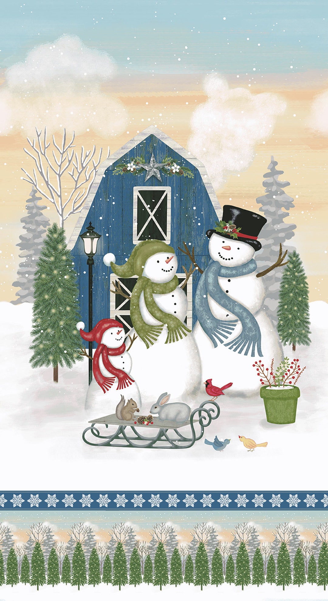 Snowman's Dream Panel 24" X 44", Fabric by Studio E, Cotton Quilting ...