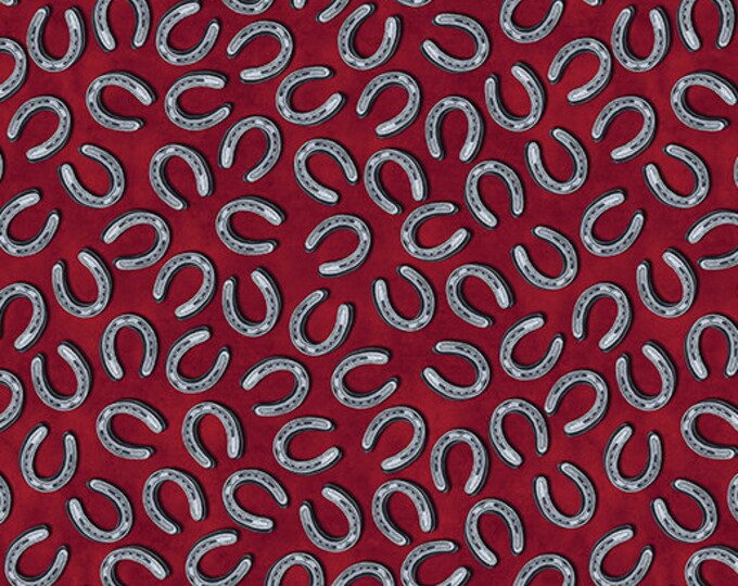 Yellowstone Tossed Horseshoes Red Brick, Fabric by Benartex, Western ...