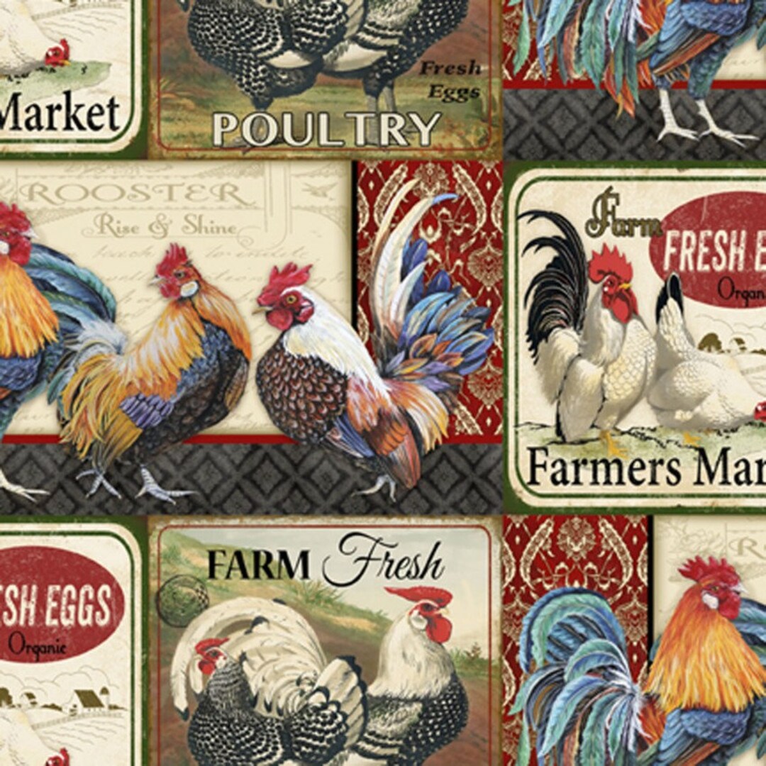 Farm Life Roosters Fabric by the Yard, Farmhouse Fabric, David Textiles ...