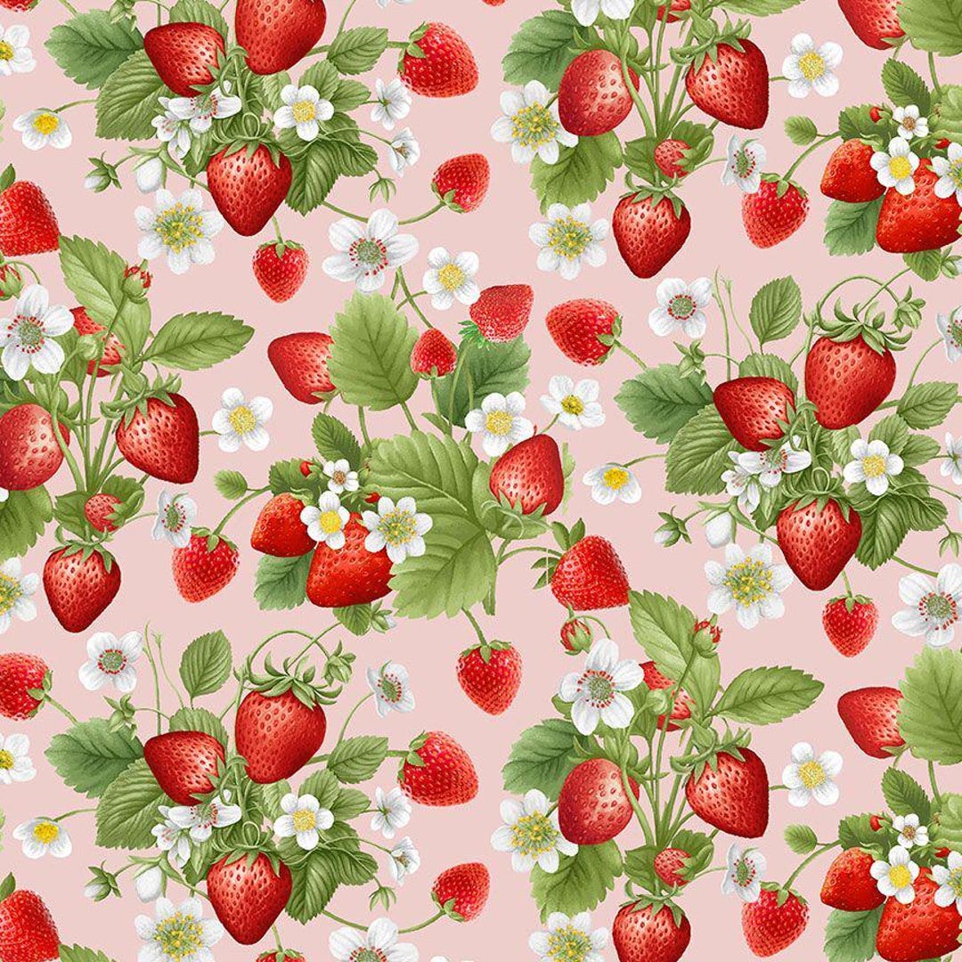 Berry Sweet Strawberries Bouquet, Pink by Timeless Treasures, Quilting ...