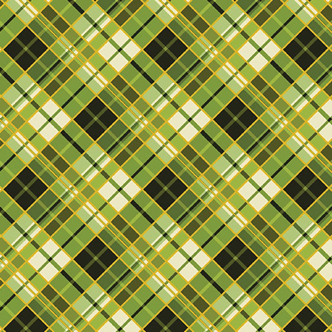 Harvest Festival Harvest Plaid Green Fabric by Benartex, Gold Metallic ...