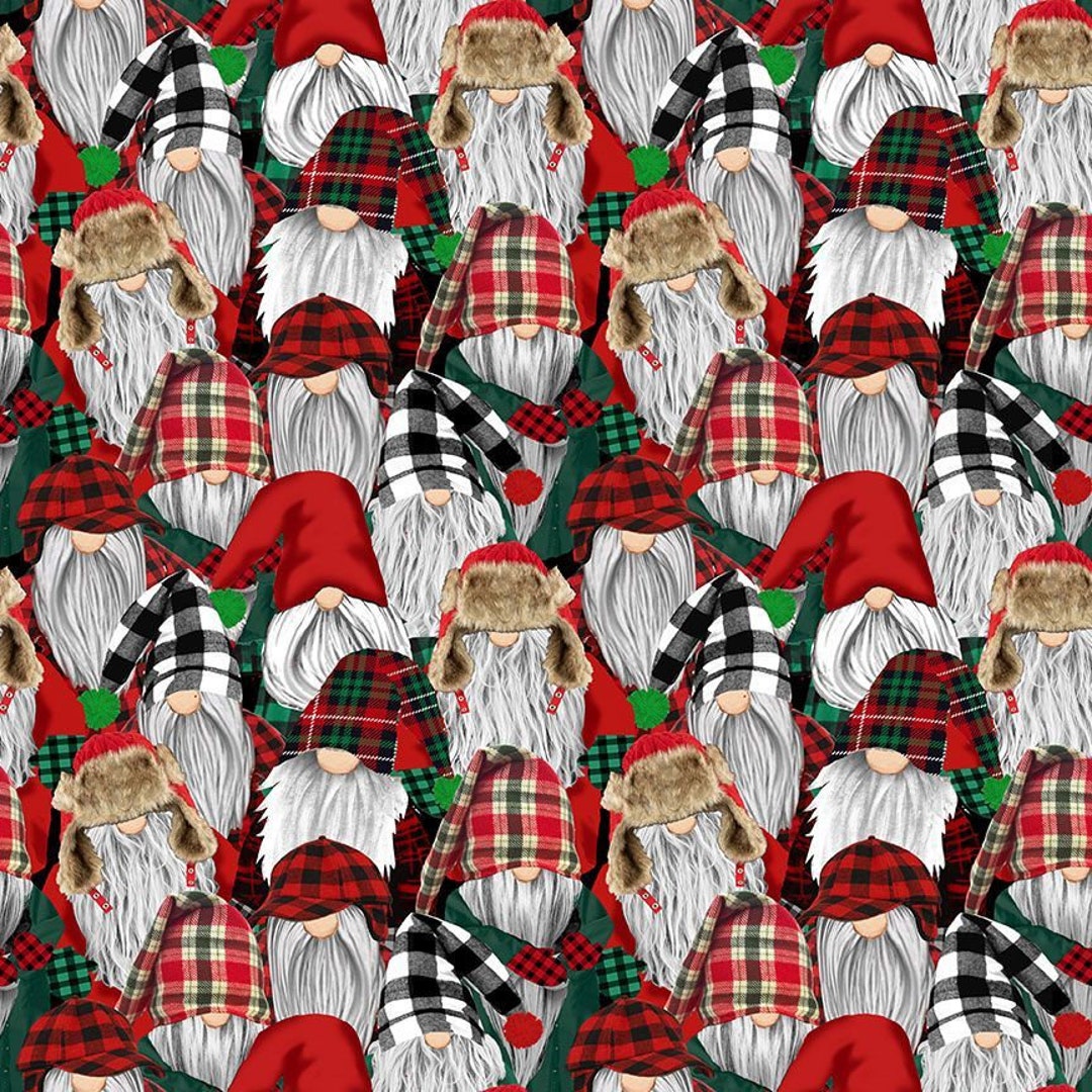 Packed Lumberjack Gnomes Fabric by Timeless Treasures, Gnome Fabric ...