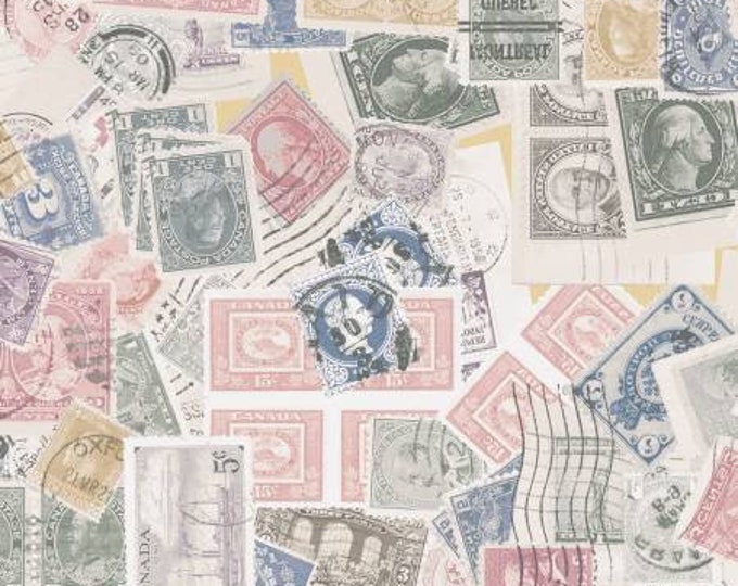 Multi Postage Stamps Fabric by Clothworks, Stamp Collector, Old Stamps ...