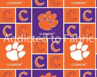 NCAA Clemson University Fighting Tigers Block Cotton Fabric by the Yard ...