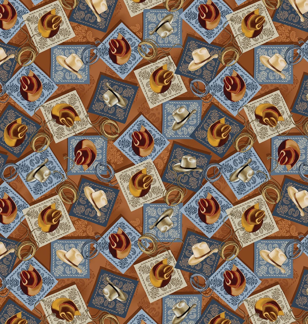 Yellowstone Bandanas and Hats Tan, Fabric by Benartex, Western Fabric ...