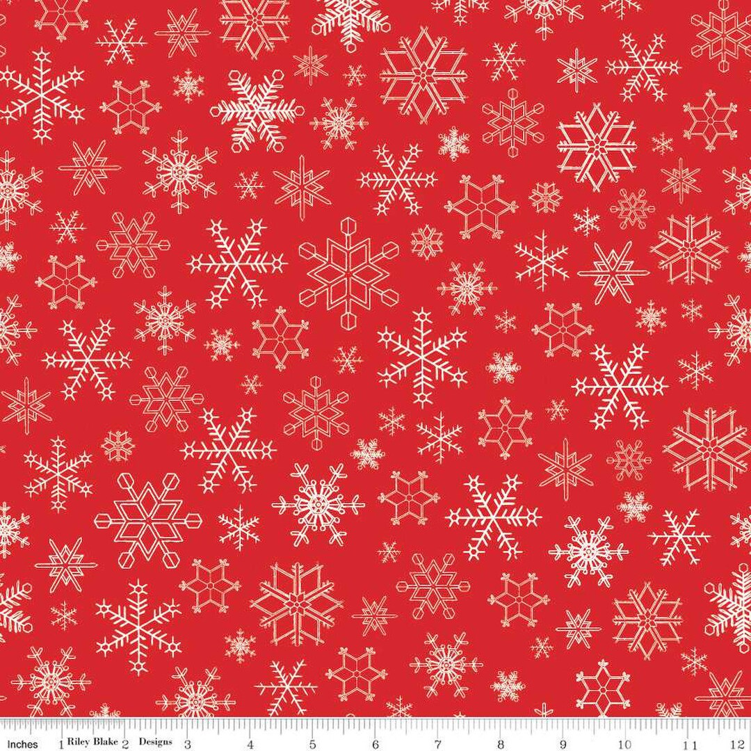 Peace on Earth Snowflakes Fabric by Riley Blake Designs, White on Red ...