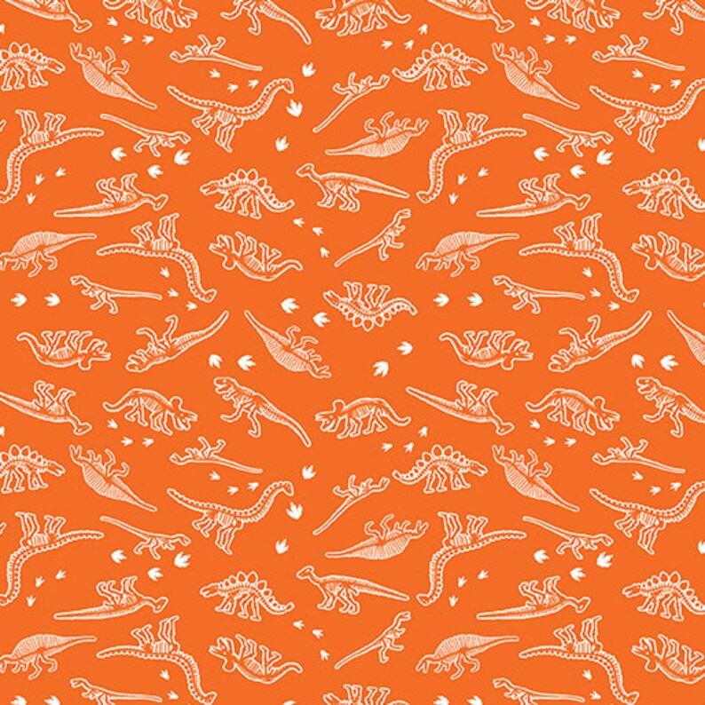 Glow-o-saurus Mini Dino Skeletons Orange Fabric by Kanvas Studio for ...