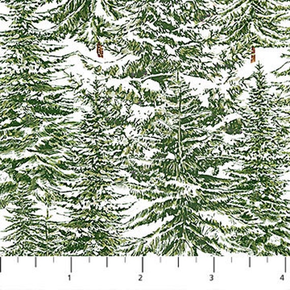 Alpine Winter Pine Trees on White Fabric by the Yard or Half - Etsy
