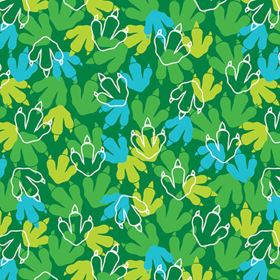 Glow-o-saurus Dino Footprints Green Fabric by Kanvas Studio for ...