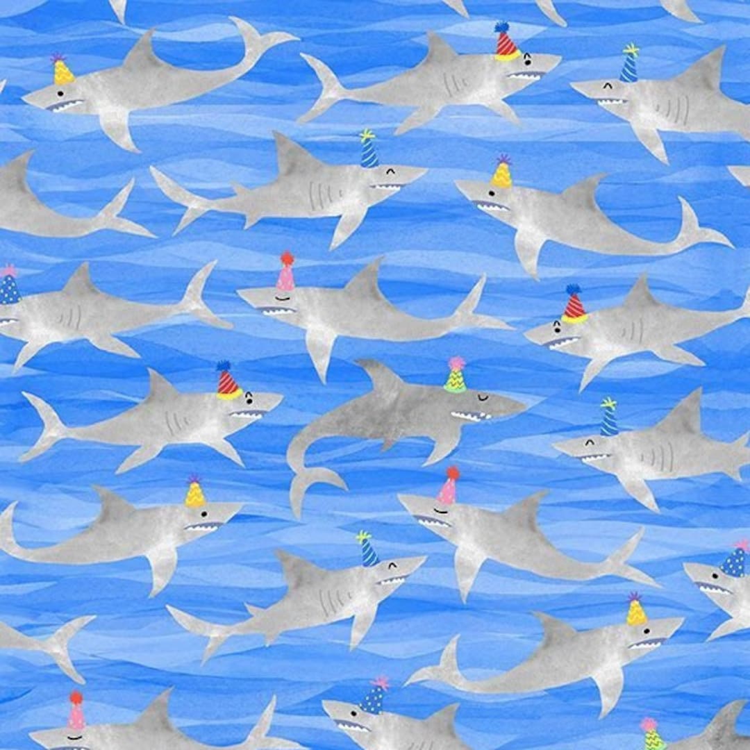 Party Animal Birthday Fabric Timeless Treasures, Shark at the Party ...