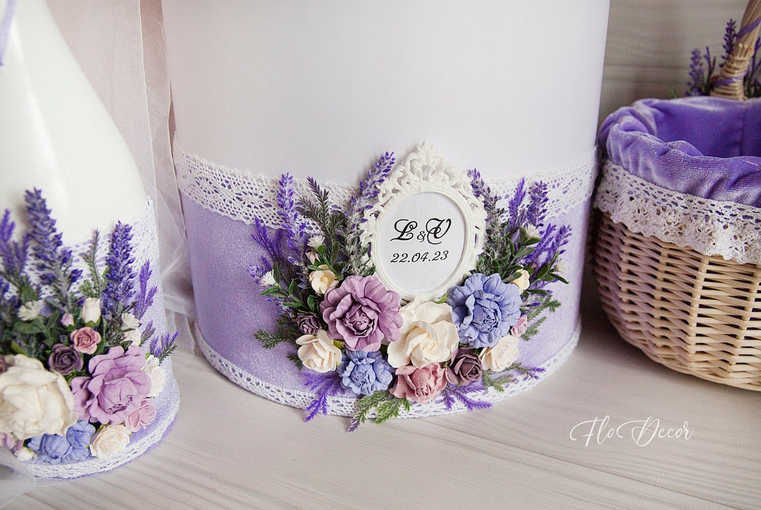 Personalized Lavender Wedding Card Box, Velvet & Pearl Decoration ...