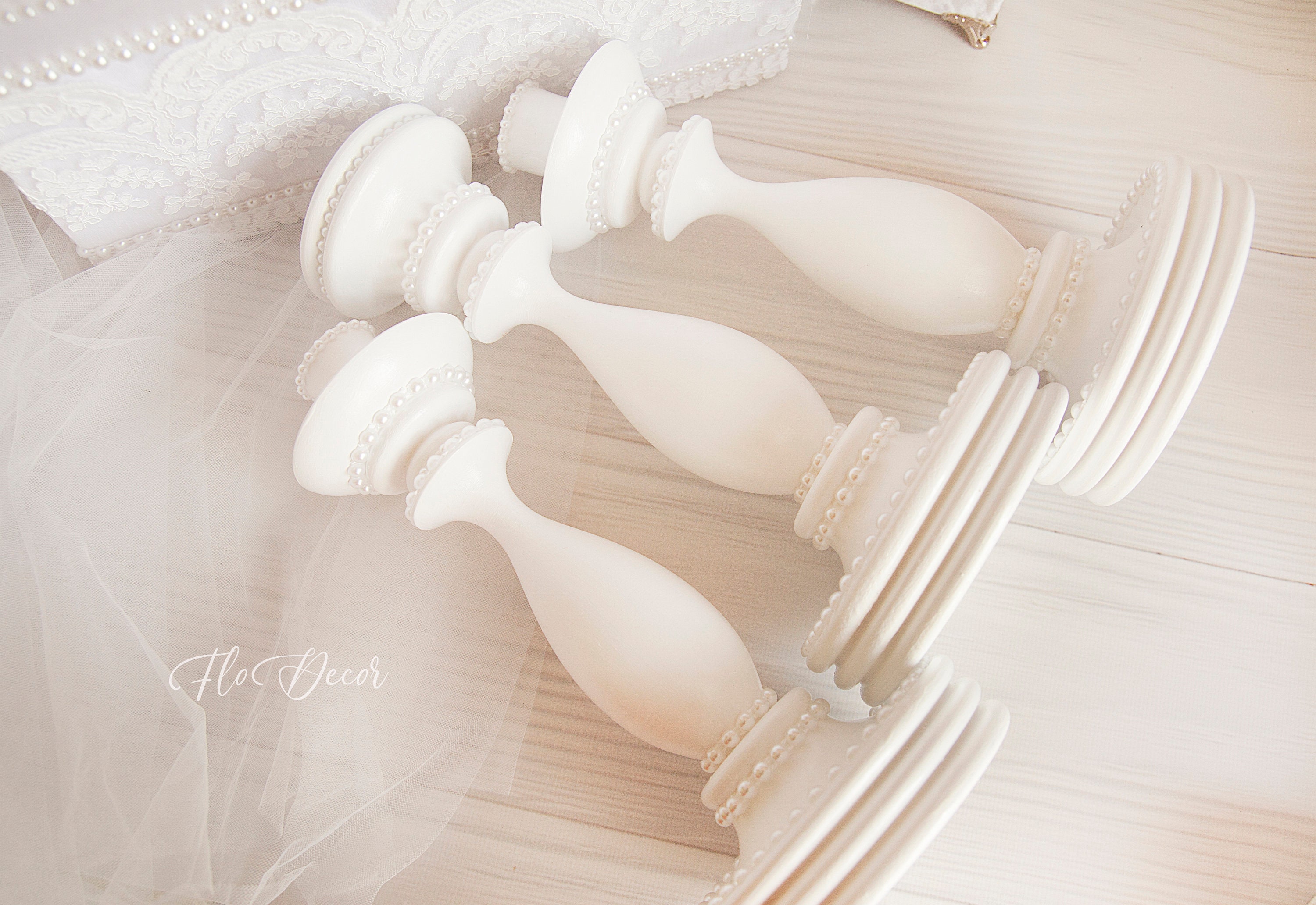 Wedding White Unity Candles Set and Holders Lace Wedding Candles ...