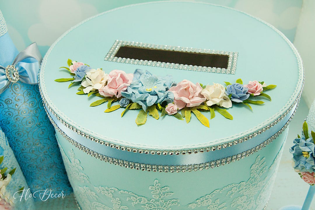 Dusty Blue Card Box for Wedding Light Pink Wedding Card Box With ...