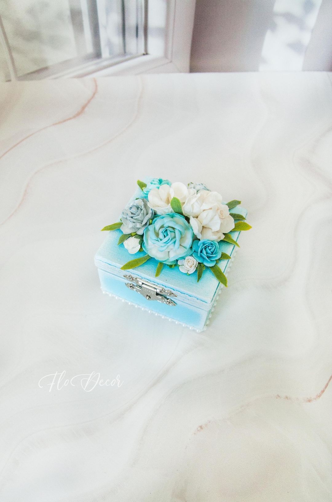 Sky Blue Wedding Ring Box Dusty Blue Ring Bearer Pillow Lace Ring ...