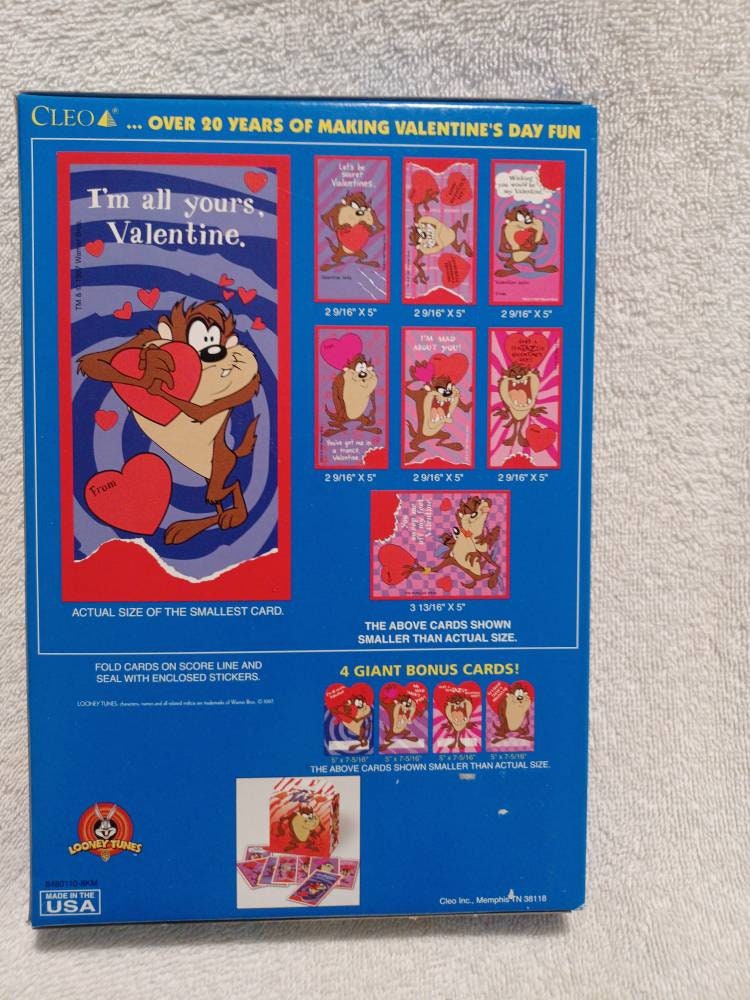 Vintage Looney Tunes Taz Deluxe Valentines Kit Plus Tote Box - Etsy