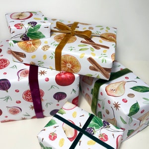 Luxury Christmas Wrapping Paper | Botanical Pomegranate Fig Cinnamon ...