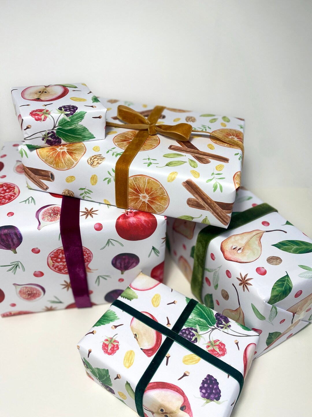 Luxury Christmas Wrapping Paper | Botanical Pomegranate Fig Cinnamon ...