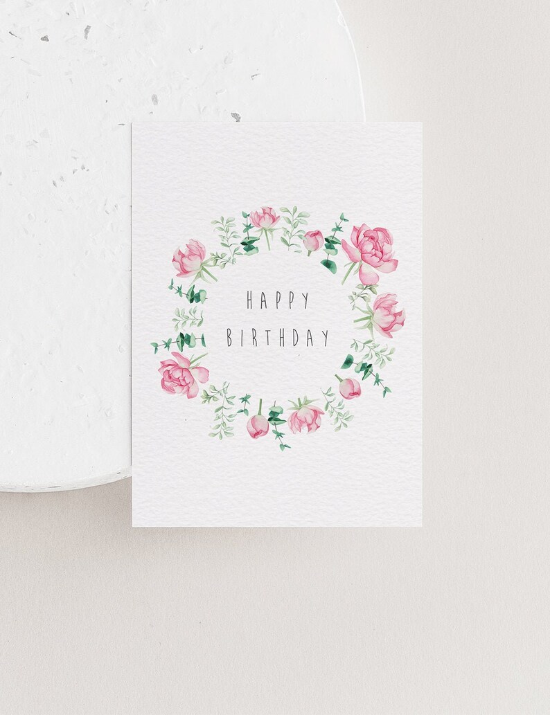 Botanical Happy Birthday Card Watercolour Floral Card for | Etsy