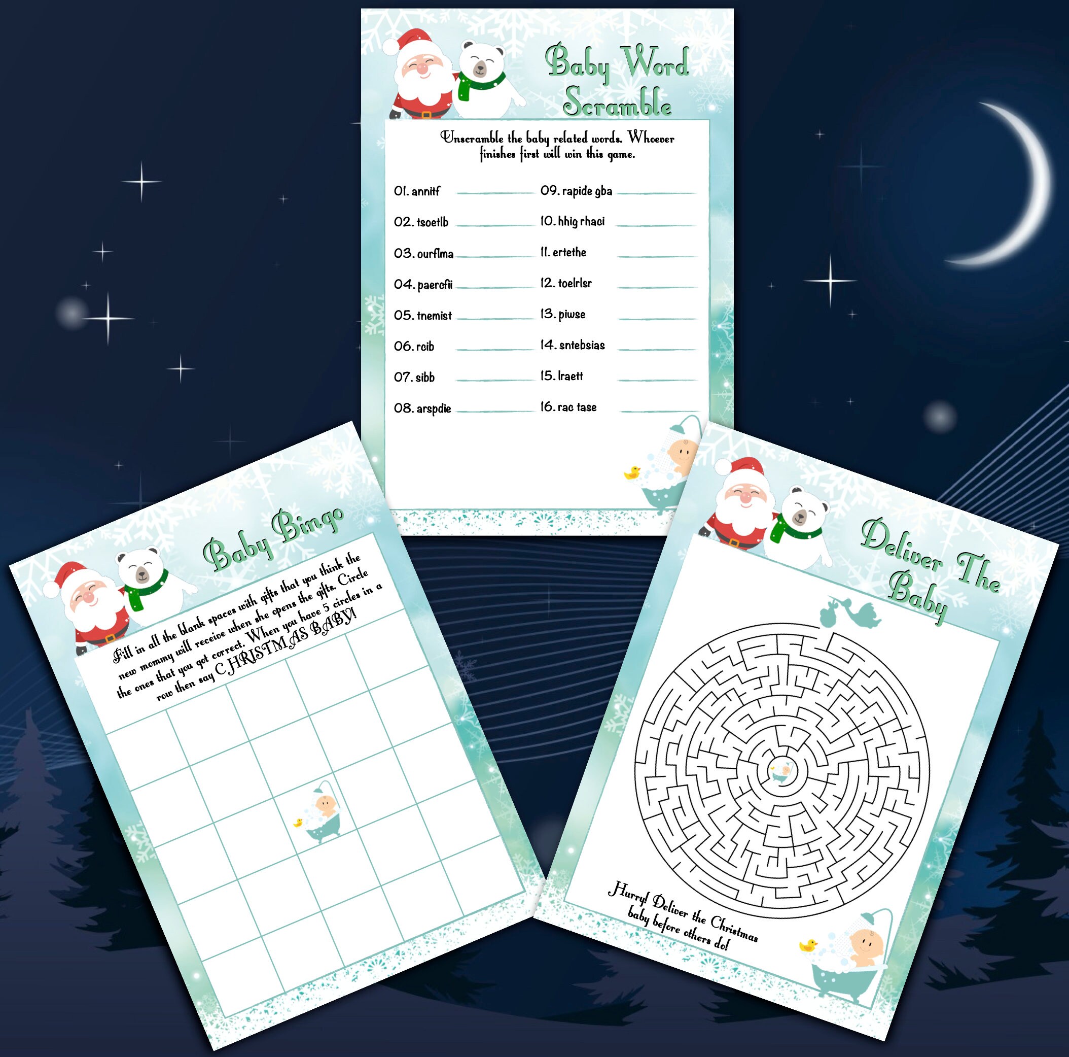 Christmas Baby Shower Games Package, Christmas Themed Baby Shower ...