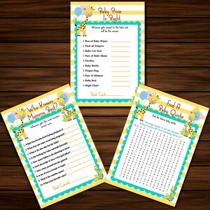 Giraffe Baby Shower Games Package, Unisex Giraffe Baby Shower Theme, 10 ...