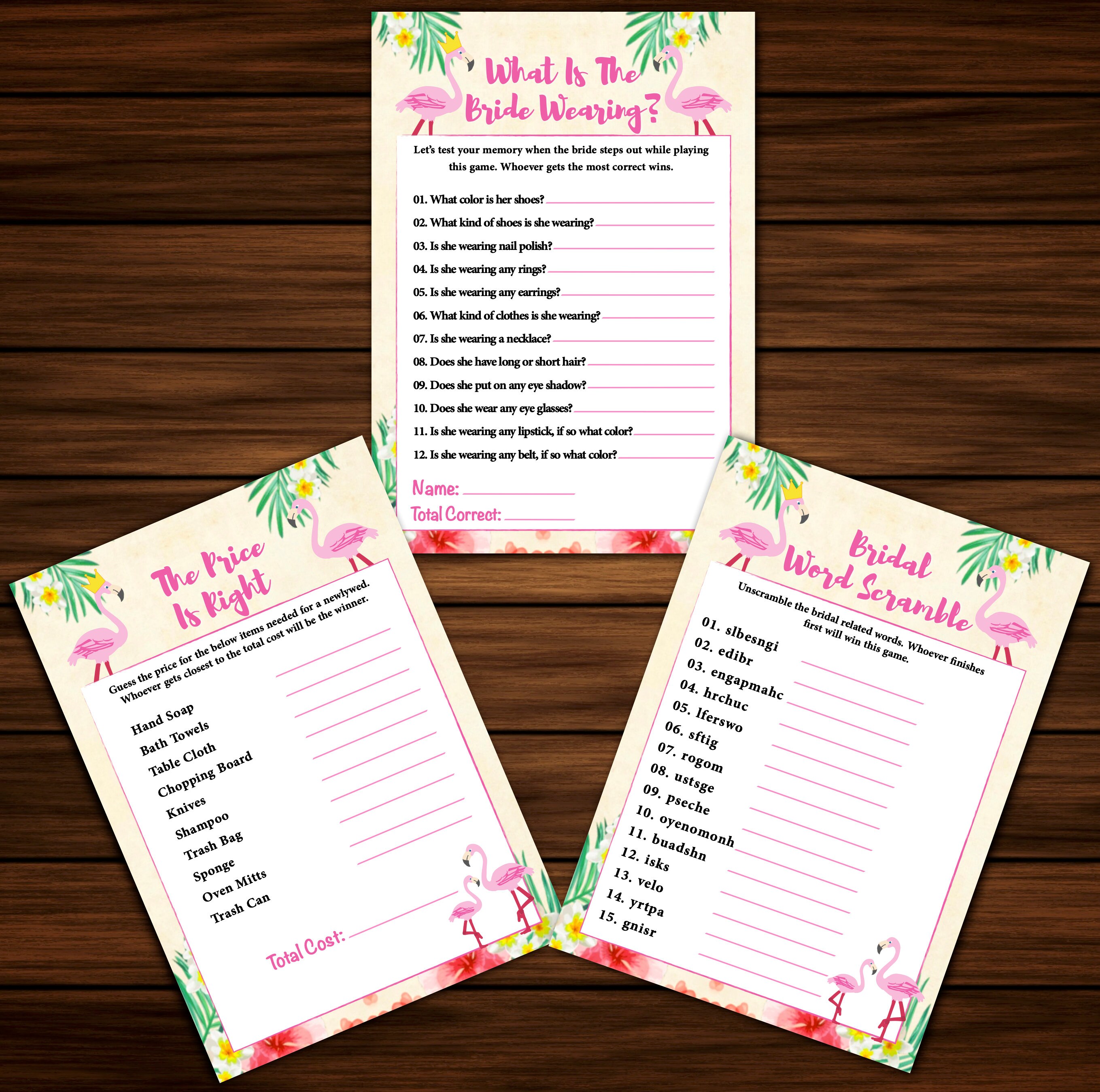 Flamingo Bridal Games Package, Flamingo Bridal Shower Games Bundle ...