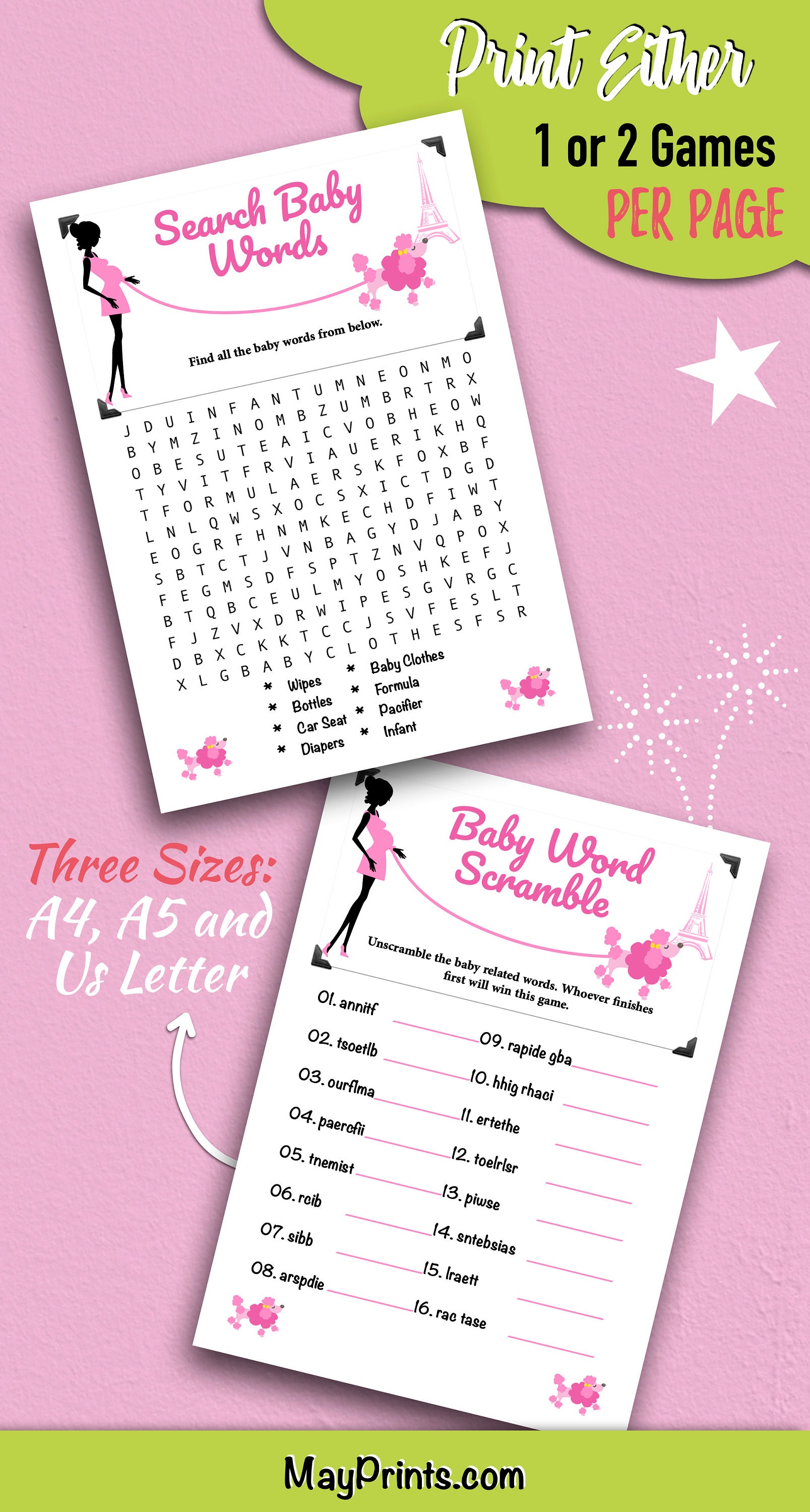 Paris Baby Shower Games Package, Poodle Baby Shower Game, Paris Theme ...