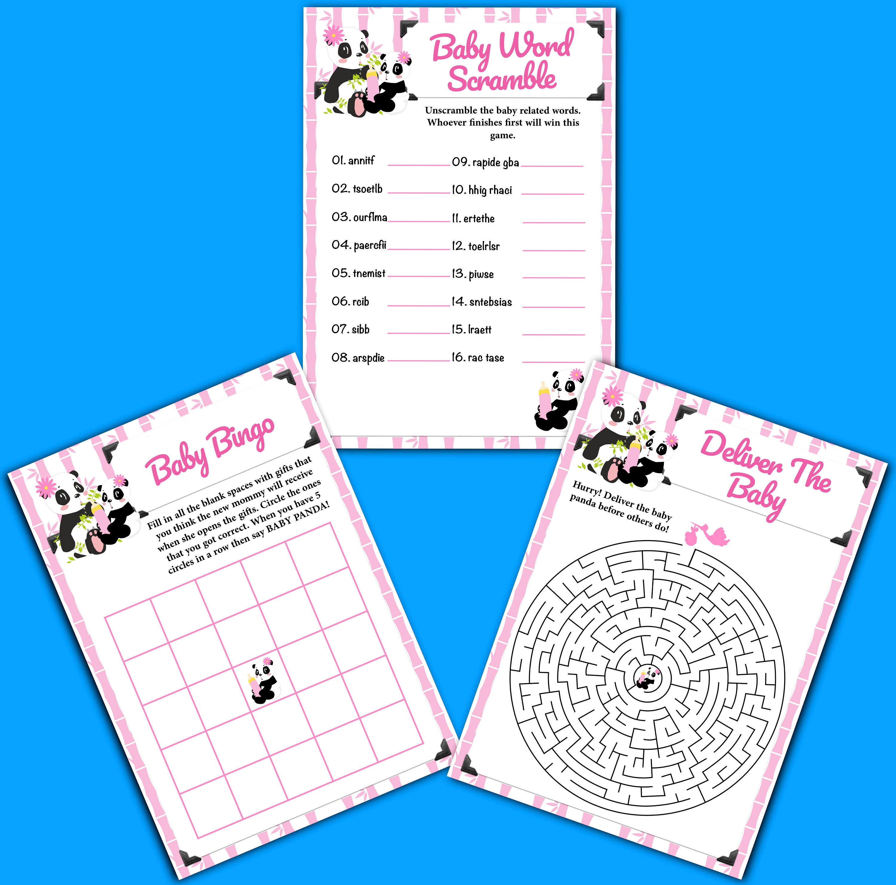 Panda Baby Shower Games for Girls Package, Panda Bear Baby Shower Games ...