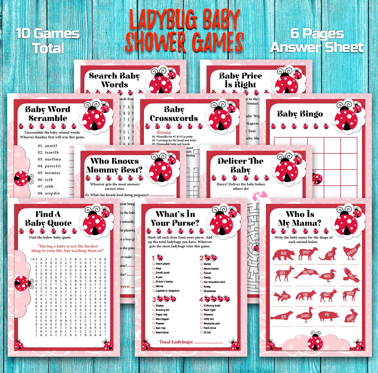 Ladybug Baby Shower Games Package, Printable Baby Shower Games, Ladybug ...