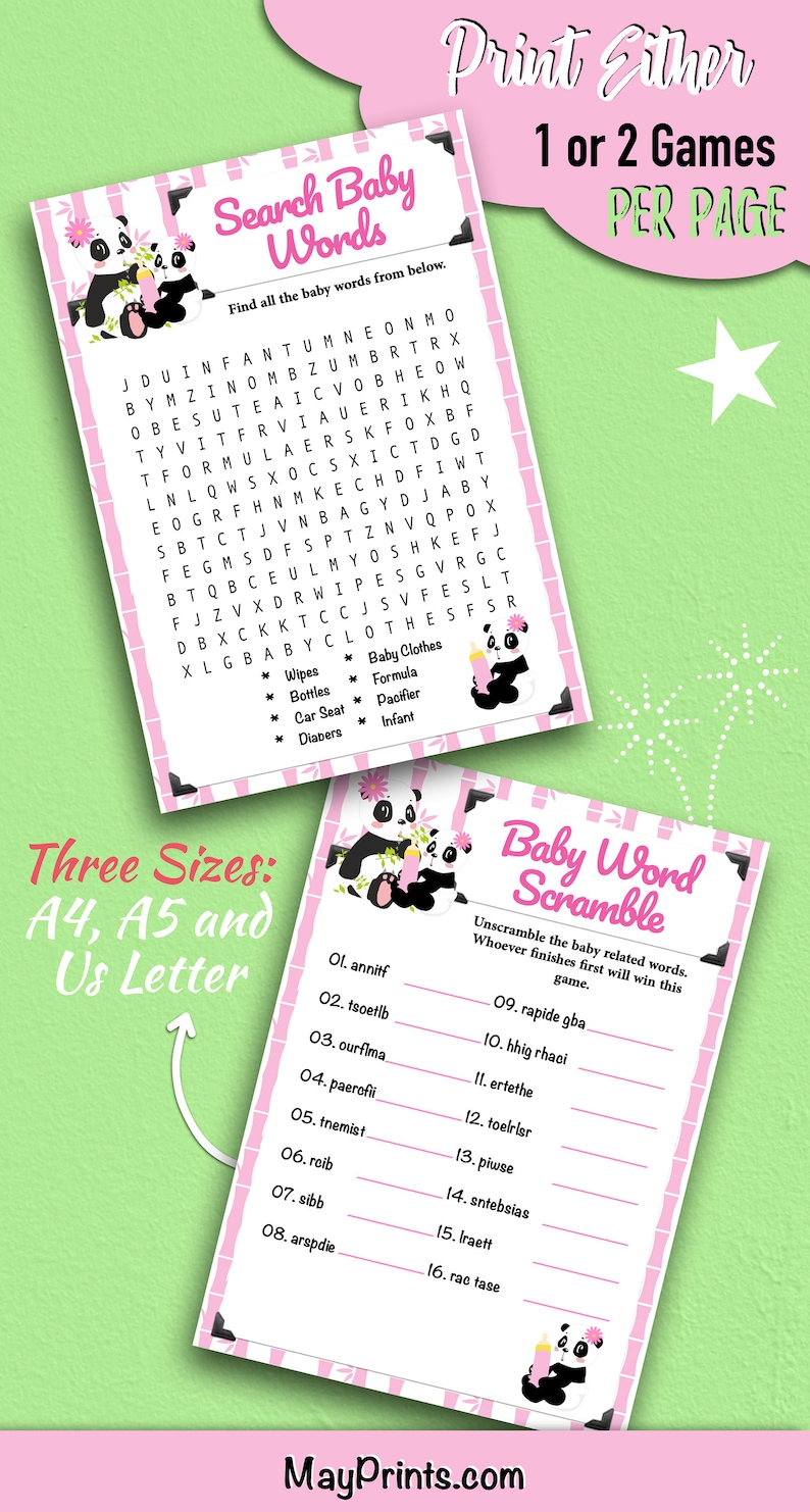 Panda Baby Shower Games for Girls Package, Panda Bear Baby Shower Games ...