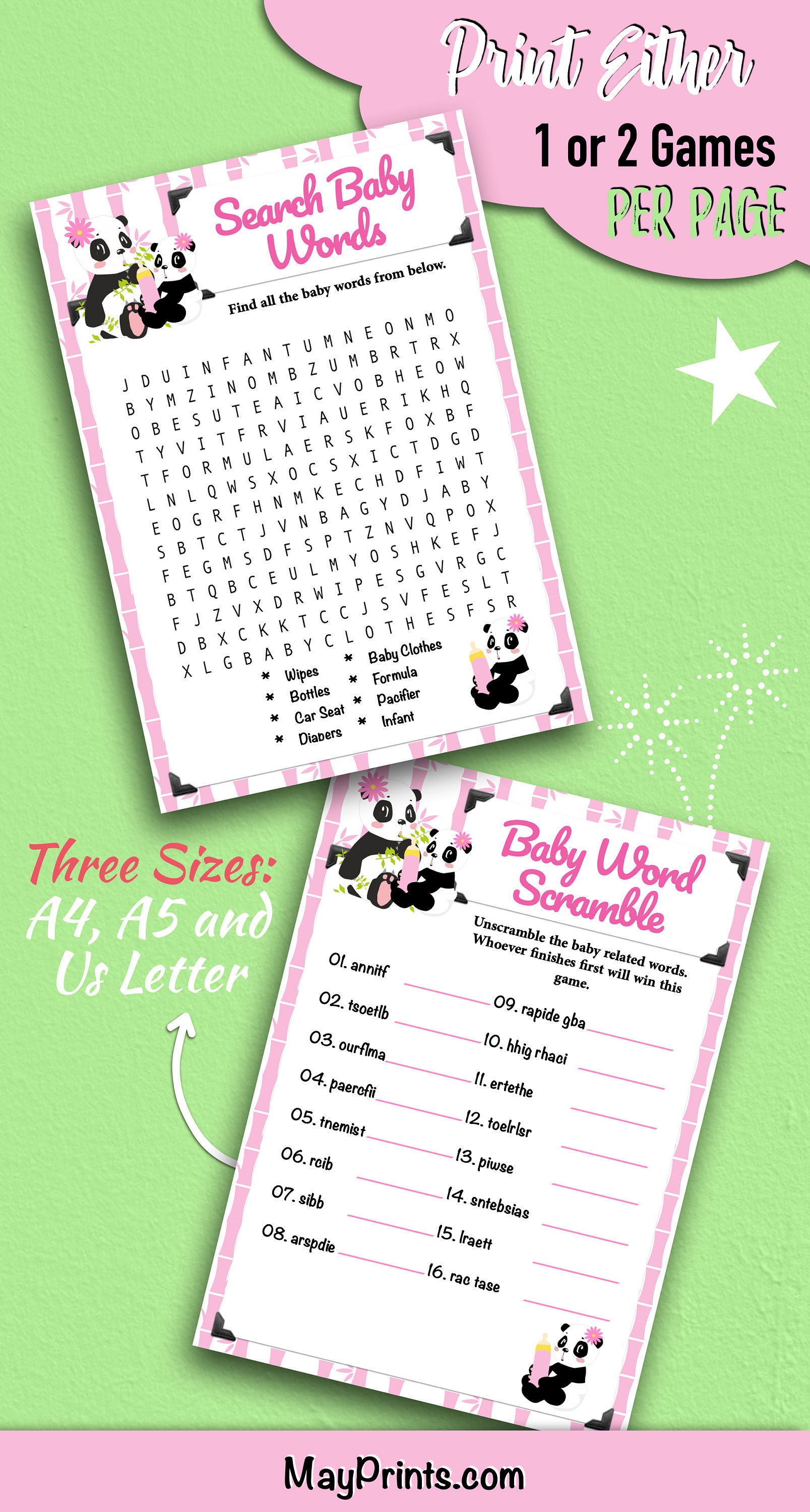 Panda Baby Shower Games for Girls Package, Panda Bear Baby Shower Games ...