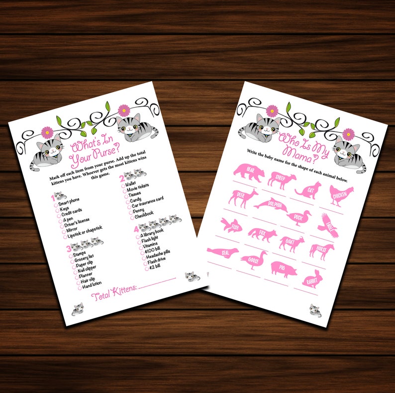 Cat or Kitten Baby Shower Games Package Set, Baby Shower Game Bundle ...