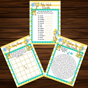 Giraffe Baby Shower Games Package, Unisex Giraffe Baby Shower Theme, 10 ...