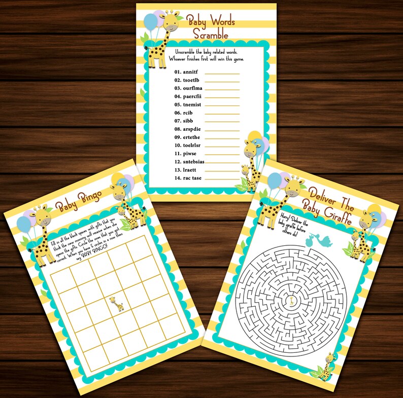 Giraffe Baby Shower Games Package, Unisex Giraffe Baby Shower Theme, 10 ...