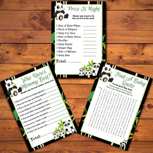 Panda Baby Shower Games Package, Panda Bear Baby Shower Games Set ...