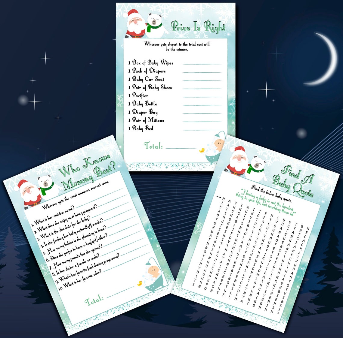 Christmas Baby Shower Games Package, Christmas Themed Baby Shower ...