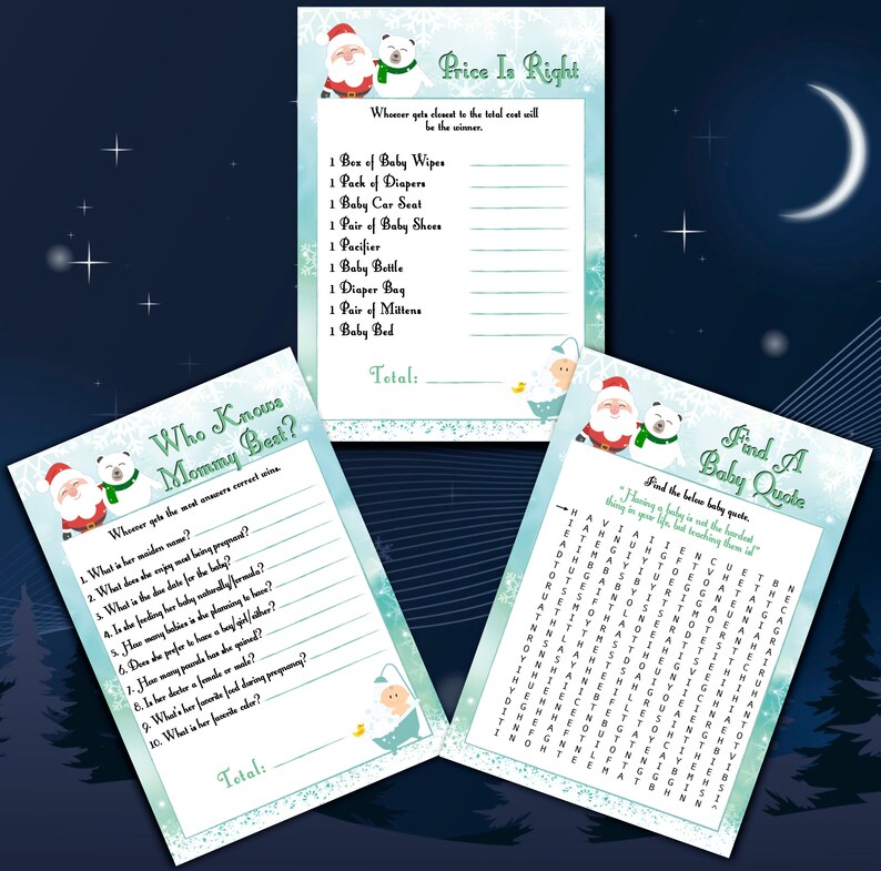 Christmas Baby Shower Games Package, Christmas Themed Baby Shower ...
